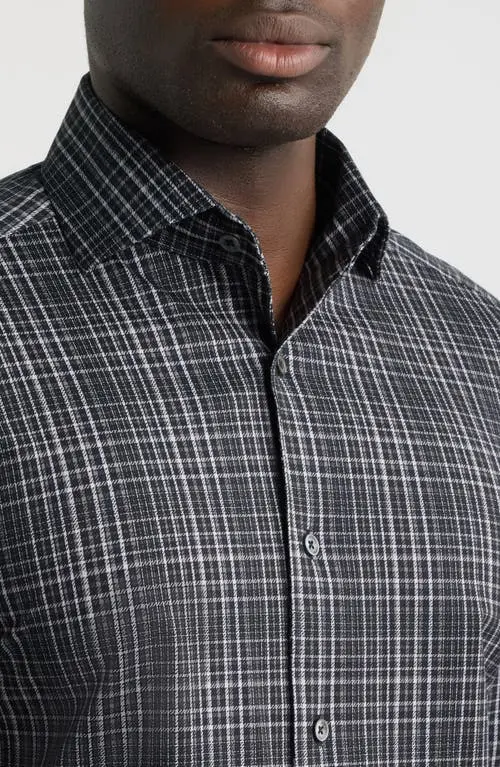 Bugatchi Ooohcotton Devon Plaid Performance Shirt - Black