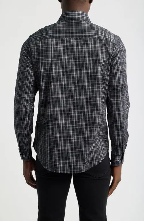 Bugatchi Ooohcotton Devon Plaid Performance Shirt - Black
