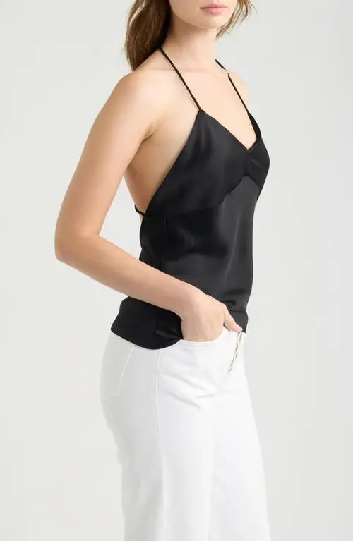 REFORMATION Natasia Satin Halter Neck Top - Black