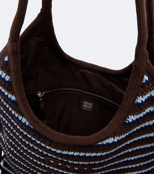 Miu Miu Crochet Striped Shopper Bag - Blue
