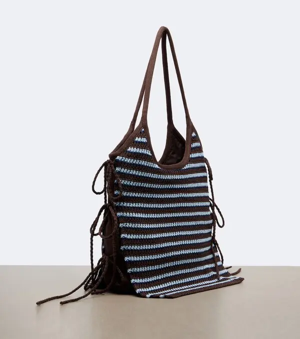 Miu Miu Crochet Striped Shopper Bag - Blue