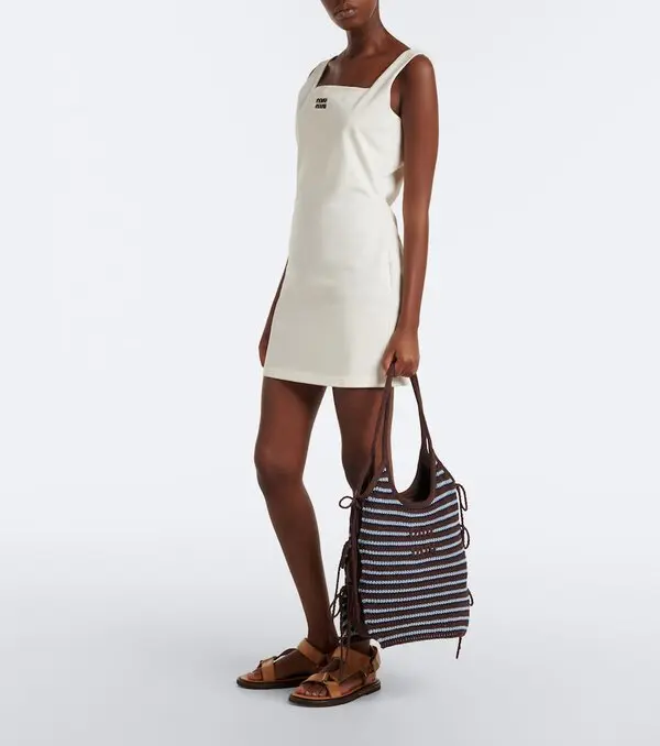 Miu Miu Crochet Striped Shopper Bag - Blue