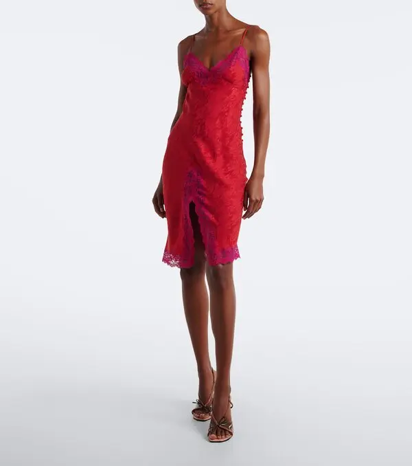 Saint Laurent Lace-trimmed Silk Jacquard Midi Dress