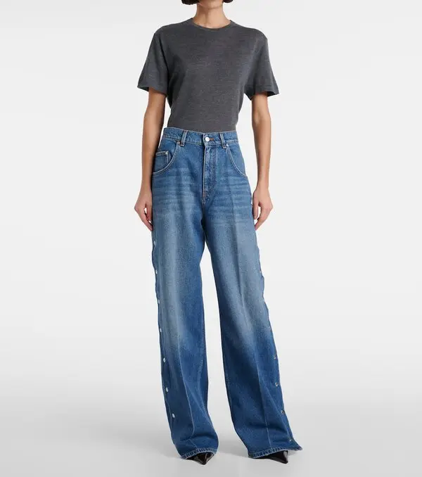 Stella McCartney Mid-rise Wide-leg Jeans In Raw Denim