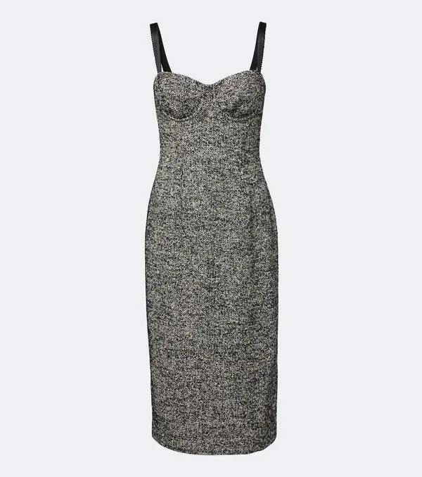Dolce & Gabbana Wool And Silk-blend Tweed Midi Dress - Black