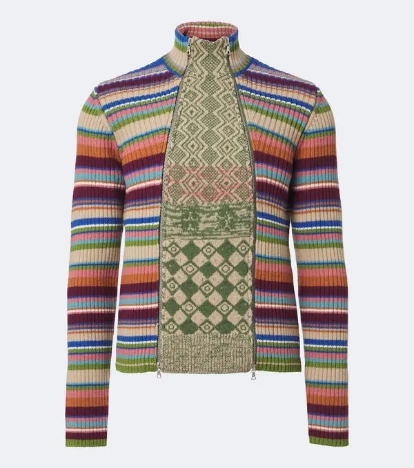 Dries Van Noten Striped Wool Zip-up Sweater