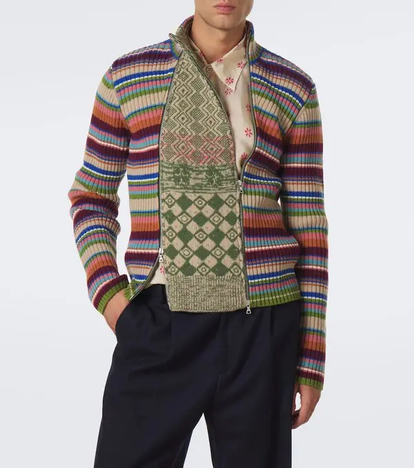 Dries Van Noten Striped Wool Zip-up Sweater