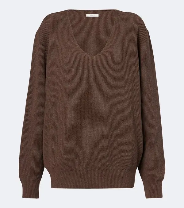 THE ROW V-neck Cotton Cashmere Sweater - Brown