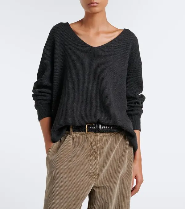 THE ROW V-neck Cotton Cashmere Sweater