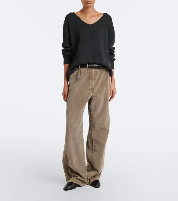 THE ROW V-neck Cotton Cashmere Sweater