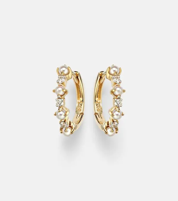 Mateo 14kt Earrings With Diamonds And Pearls - Gold