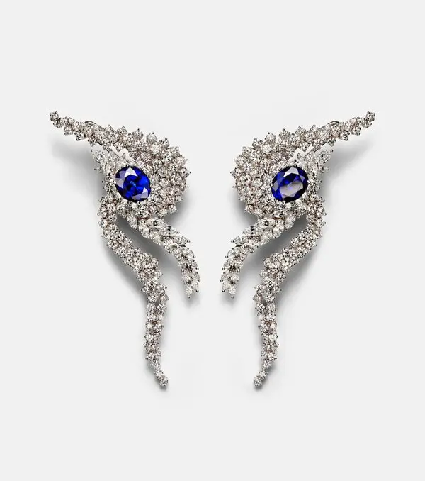 Yeprem Reign Supreme 18kt White Gold Earrings With Diamonds And Sapphires - Silver
