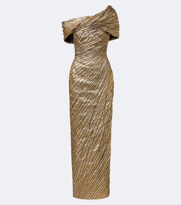MARMAR HALIM Striped Asymmetrical Brocade Bustier Gown