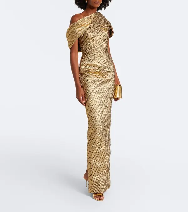MARMAR HALIM Striped Asymmetrical Brocade Bustier Gown