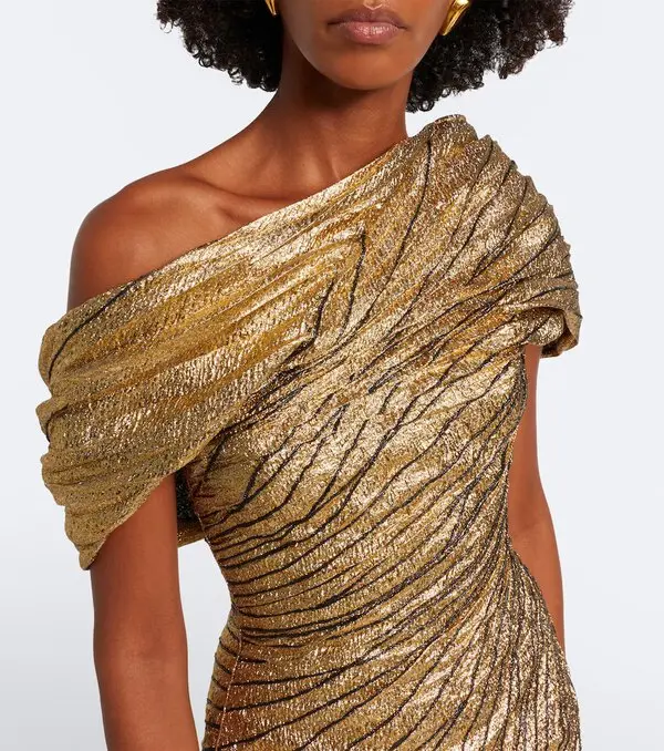 MARMAR HALIM Striped Asymmetrical Brocade Bustier Gown