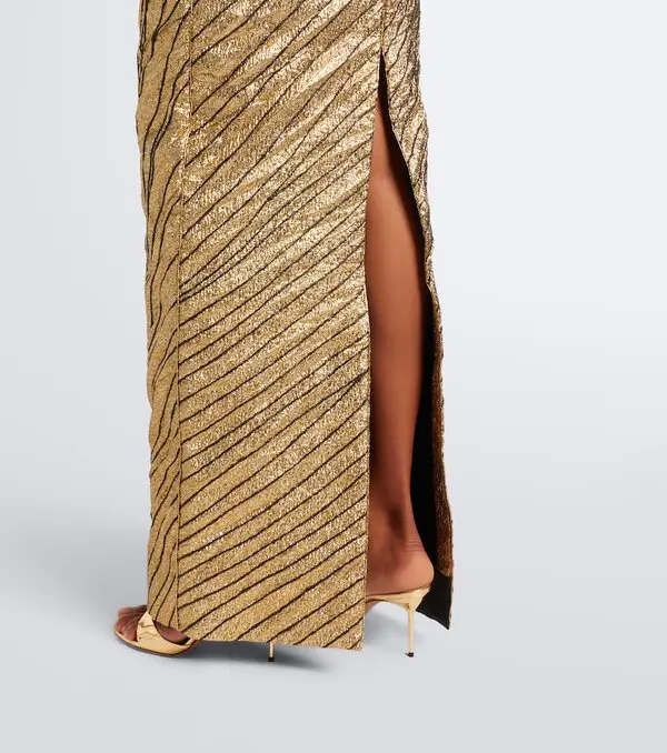 MARMAR HALIM Striped Asymmetrical Brocade Bustier Gown