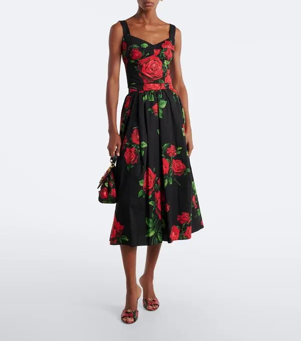 Dolce & Gabbana Floral Cotton Poplin Midi Skirt