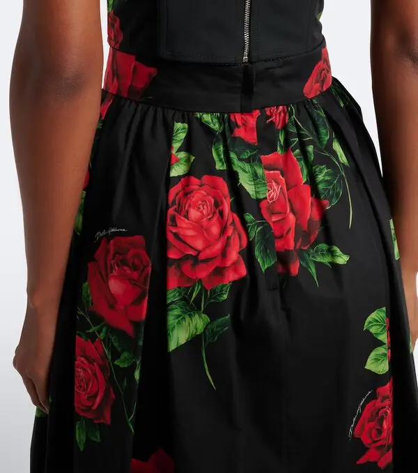 Dolce & Gabbana Floral Cotton Poplin Midi Skirt