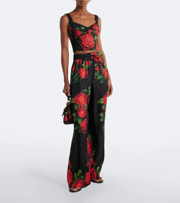 Dolce & Gabbana Floral Silk Wide-leg Palazzo Pants