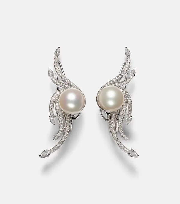 Yeprem Pearlescent 18kt White Gold Earrings With Diamonds And Pearls - Silver