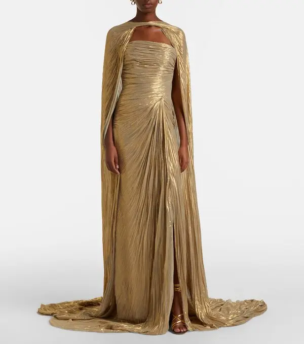 MARMAR HALIM Pleated Caped Bustier Gown