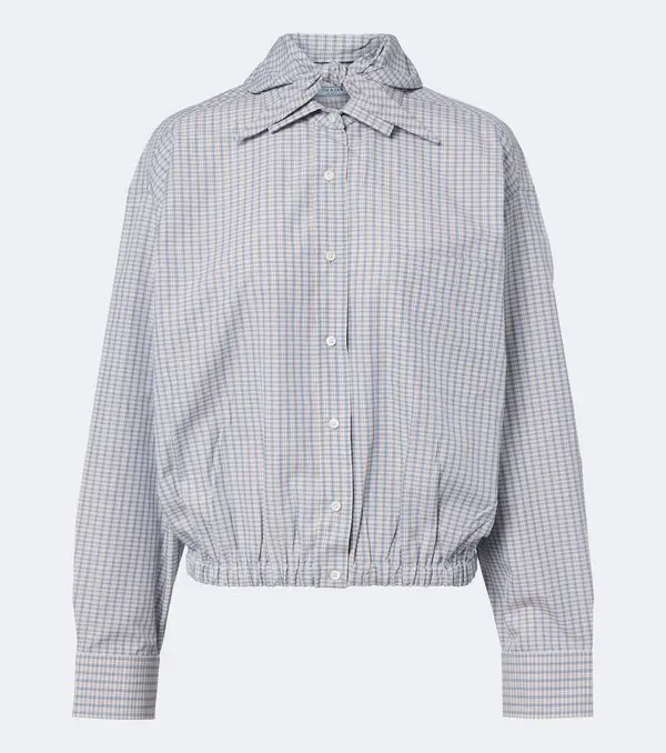 Prada Bow-detail Checked Cotton Blouse