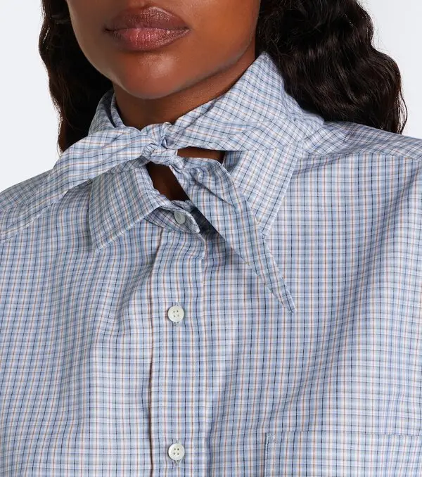 Prada Bow-detail Checked Cotton Blouse