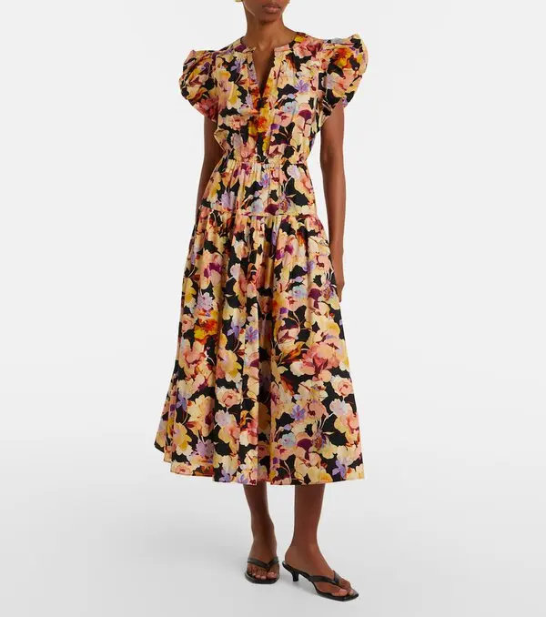 Ulla Johnson Marin Floral Cotton Poplin Midi Dress