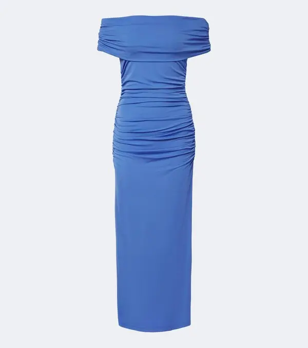 Carolina Herrera Ruched Off-shoulder Jersey Midi Dress - Blue