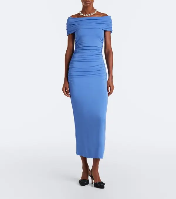 Carolina Herrera Ruched Off-shoulder Jersey Midi Dress
