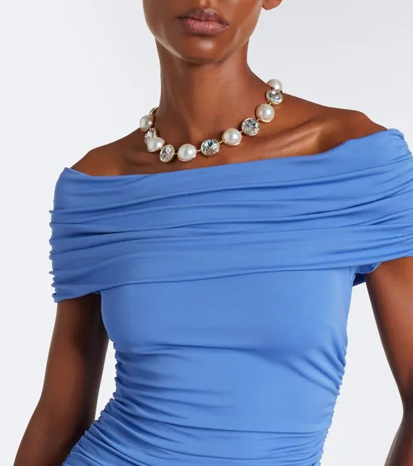Carolina Herrera Ruched Off-shoulder Jersey Midi Dress