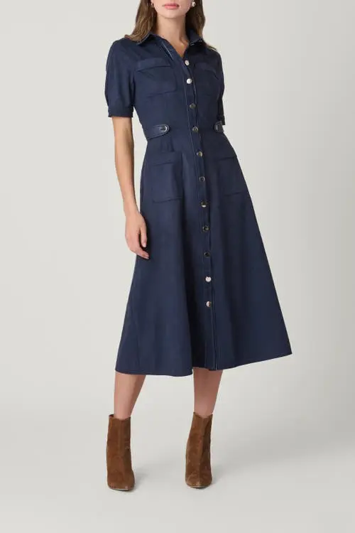 Shoshanna Faux Suede And Leather Trimmed Fit-and-flare Dress
