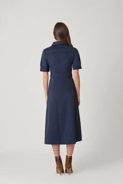 Shoshanna Faux Suede And Leather Trimmed Fit-and-flare Dress