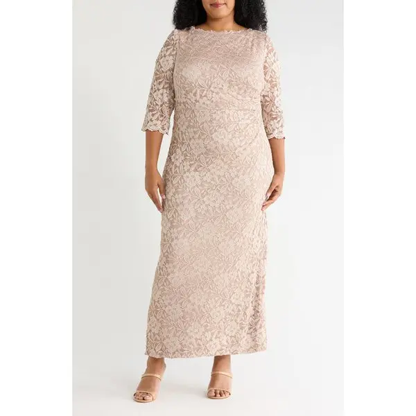 JESSICA HOWARD Lace Long Sleeve Gown - Champagne