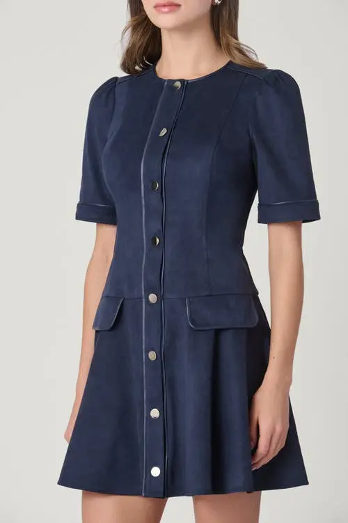 Shoshanna Suede And Leather Trimmed Fit-and-flare Dress