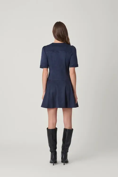 Shoshanna Suede And Leather Trimmed Fit-and-flare Dress