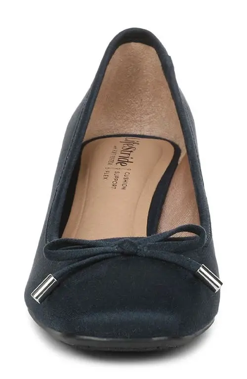 LIFESTRIDE Cora Block Heel Pumps With Bow Detailing - Lux Navy