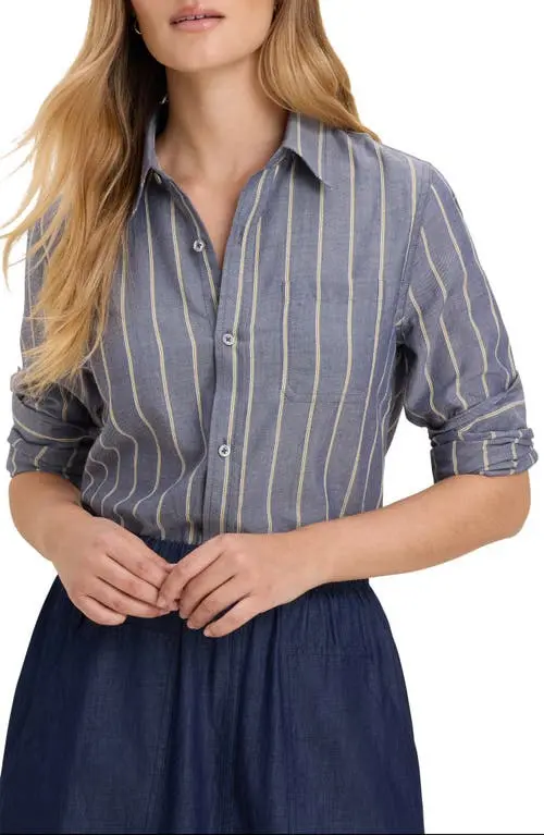 NZ BY NIC AND ZOE Dobby Striped Button Front Shirt - Indigo Multi