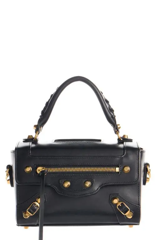 Balenciaga Le City Sleek Box Leather Satchel - 1629 Black/ruby