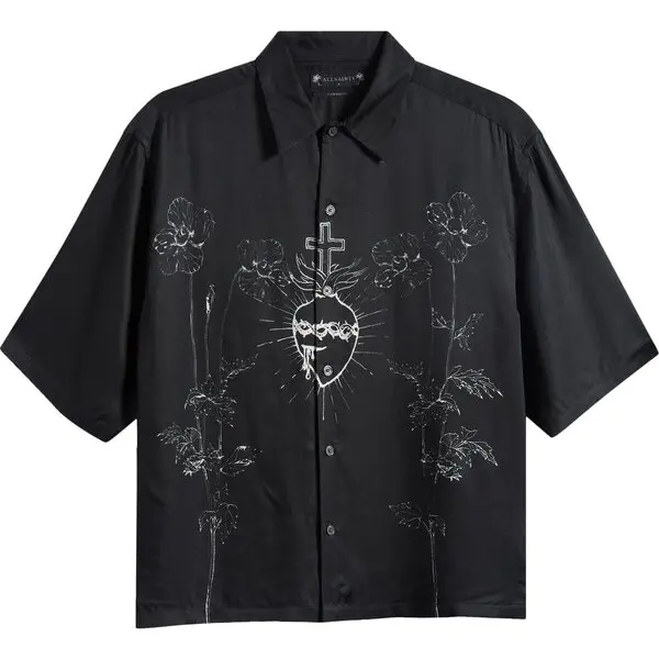 ALLSAINTS Fleur Graphic Short Sleeve Button-up Shirt