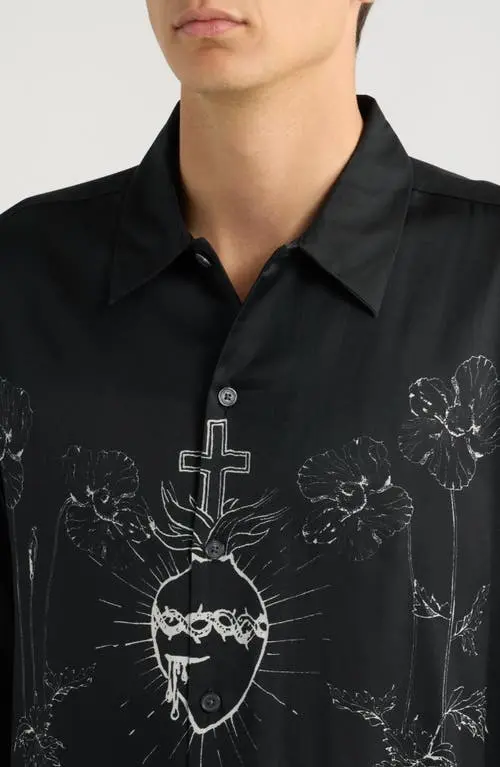 ALLSAINTS Fleur Graphic Short Sleeve Button-up Shirt