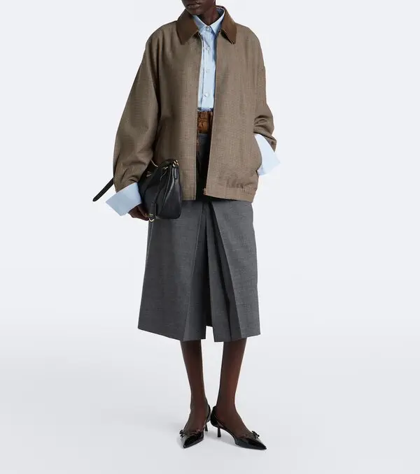 Prada Layered Pleated Wool Midi Skirt