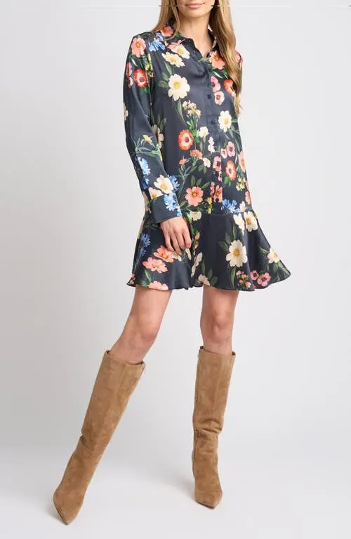 Ted Baker London Gloria Floral Long Sleeve Shirtdress - Indigo Night