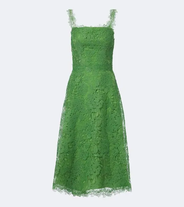 Carolina Herrera Floral Lace Midi Dress - Green