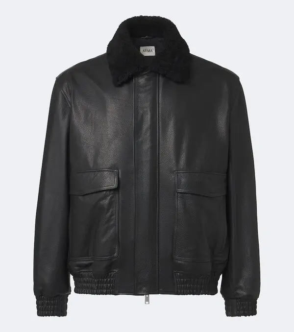 ARMA Bari Teddy-trimmed Leather Blouson Jacket
