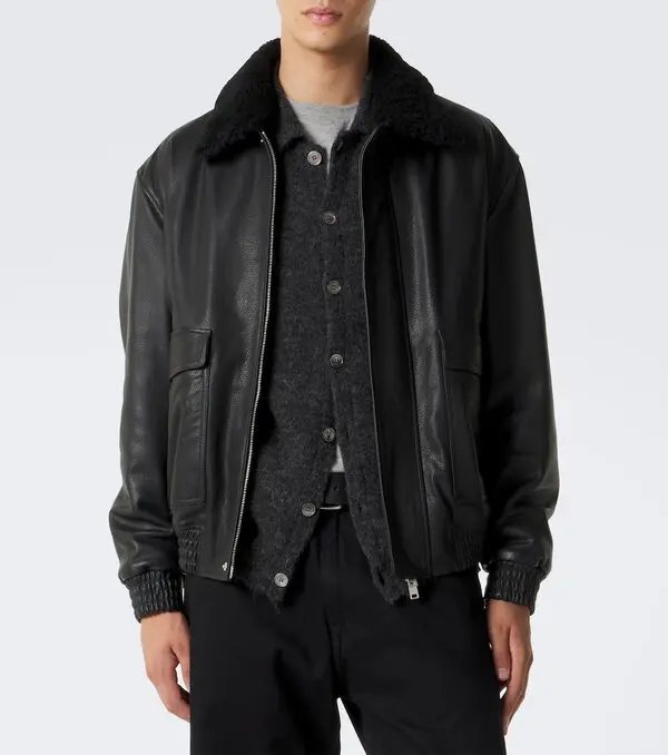 ARMA Bari Teddy-trimmed Leather Blouson Jacket