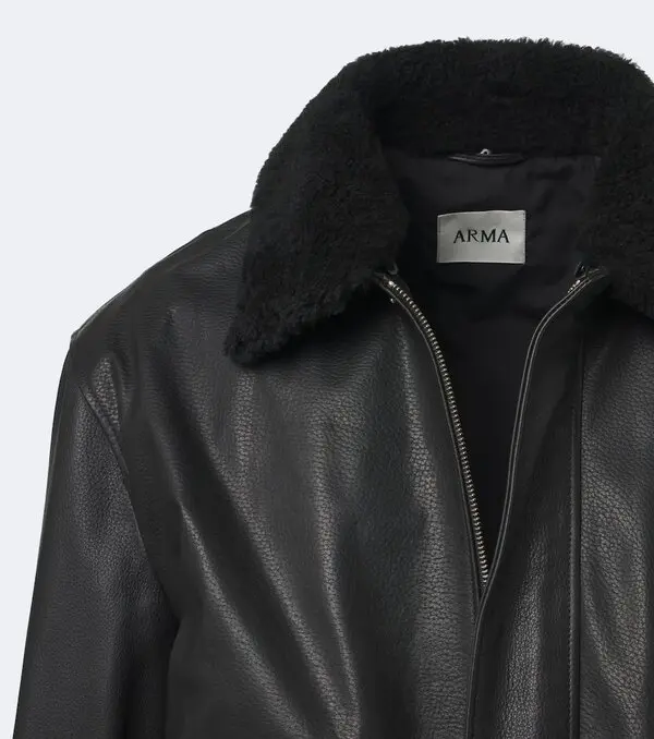 ARMA Bari Teddy-trimmed Leather Blouson Jacket