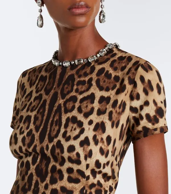 Dolce & Gabbana Embellished Leopard-print Silk-blend Gown