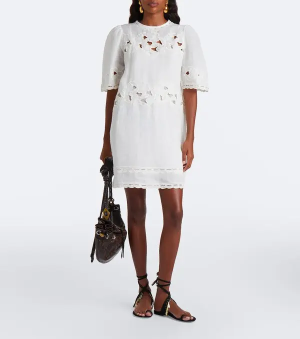 Isabel Marant Étoile Relidine Broderie Anglaise Ramie Mini Dress - White