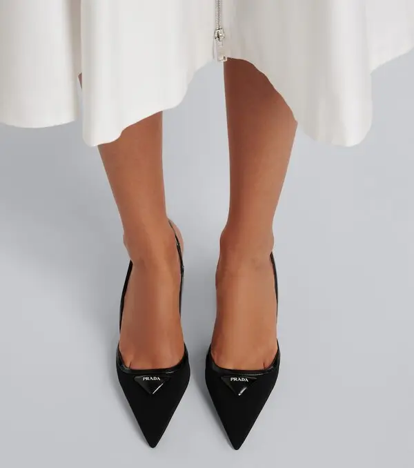 Prada Leather-trimmed Slingback Pumps - Black